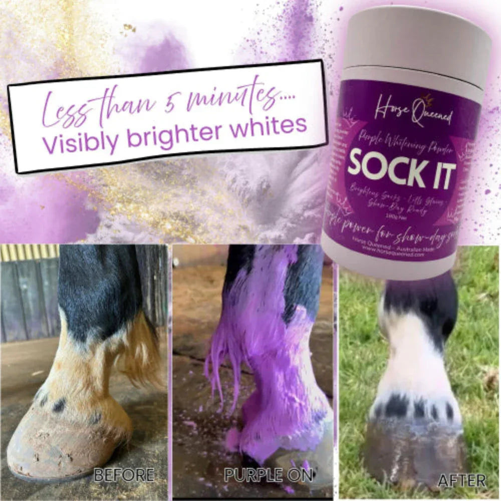 Sock It | Purple Whitening Powder for White Horse Socks | Horse Queened