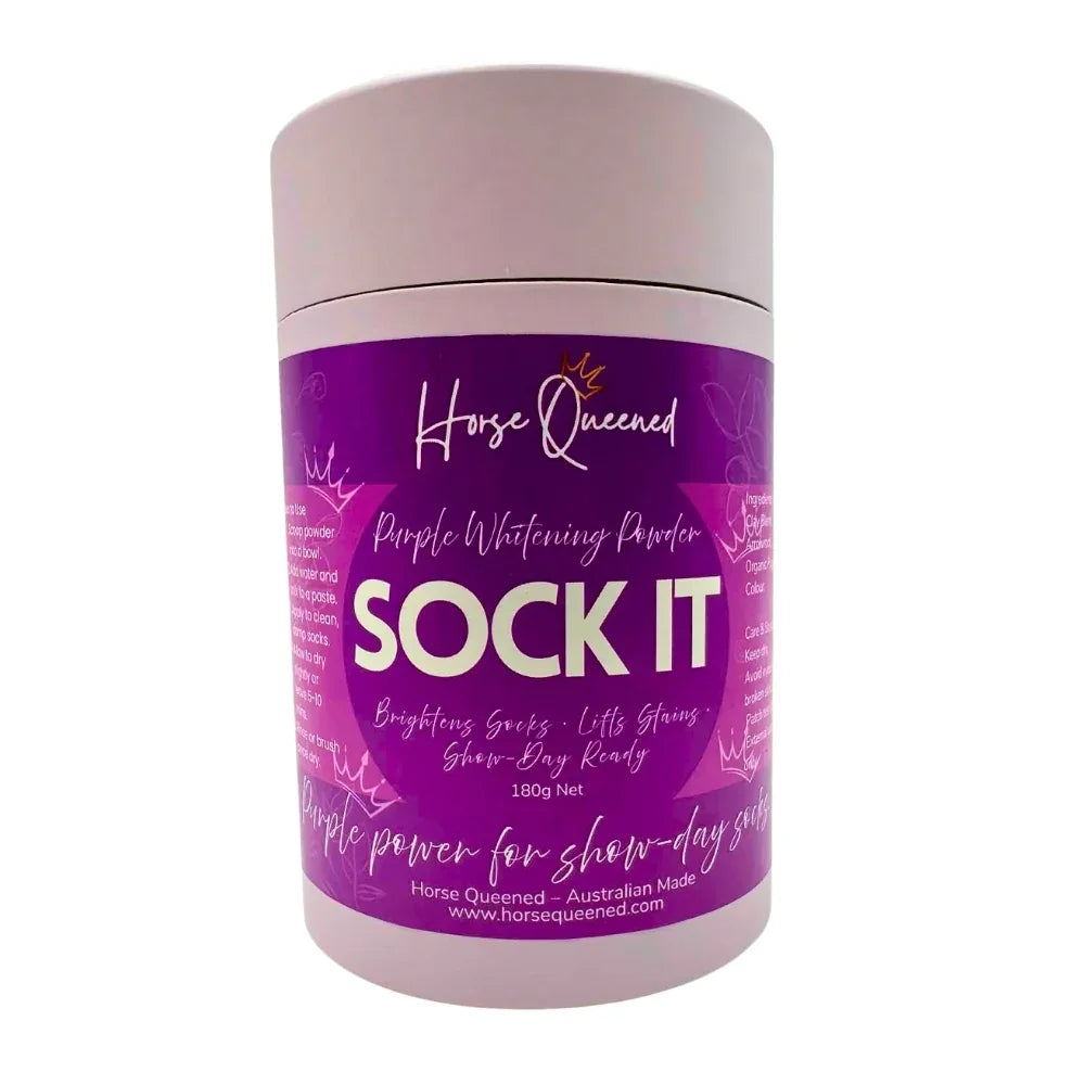Sock It | Purple Whitening Powder for White Horse Socks | Horse Queened